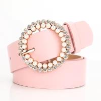 China Lingshang leather Factory Ladies Belt With  Pearl Buckle Inlaid Rhinestone Fashion Sweet For Women for sale