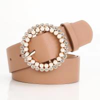 China Lingshang leather Factory Ladies Belt With  Pearl Buckle Inlaid Rhinestone Fashion Sweet For Women for sale