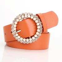 China Lingshang leather Factory Ladies Belt With  Pearl Buckle Inlaid Rhinestone Fashion Sweet For Women for sale