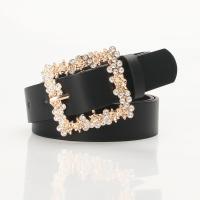 China Square Crystal Buckle PU Leather Strap Belt Factory Rhinestone Belt Custom Belt  PU Strap Casual Waist Belt for sale