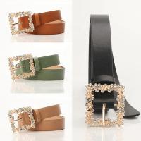 China Square Crystal Buckle PU Leather Strap Belt Factory Rhinestone Belt Custom Belt  PU Strap Casual Waist Belt for sale