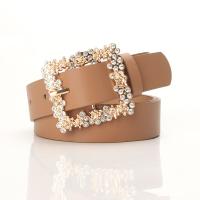 China Square Crystal Buckle PU Leather Strap Belt Factory Rhinestone Belt Custom Belt  PU Strap Casual Waist Belt for sale