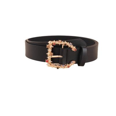 China Gold Pin Buckle Faux Leather Belts For Women Fashion PU Belt Manufacturers Rhinestone Belt Star Decorated for sale