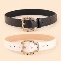 China Gold Pin Buckle Faux Leather Belts For Women Fashion PU Belt Manufacturers Rhinestone Belt Star Decorated for sale
