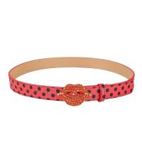 China Rhinestone Belt With Red Sparkling Lip Buckle Printed & Croc PU Fashion Party Statement Accessory for sale