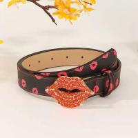 China Rhinestone Belt With Red Sparkling Lip Buckle Printed & Croc PU Fashion Party Statement Accessory for sale