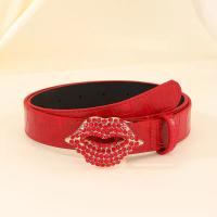 China Rhinestone Belt With Red Sparkling Lip Buckle Printed & Croc PU Fashion Party Statement Accessory for sale