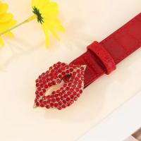 China Rhinestone Belt With Red Sparkling Lip Buckle Printed & Croc PU Fashion Party Statement Accessory for sale