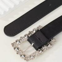 China Rhinestone Belt PU Solid Black PU Strap Sparkling All-Around Gem Encrusted Square Pin Buckle For Dress & Jeans Factory Price for sale