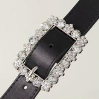 China Rhinestone Belt PU Solid Black PU Strap Sparkling All-Around Gem Encrusted Square Pin Buckle For Dress & Jeans Factory Price for sale