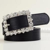 China Rhinestone Belt PU Solid Black PU Strap Sparkling All-Around Gem Encrusted Square Pin Buckle For Dress & Jeans Factory Price for sale