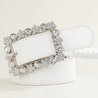 China Rhinestone Belt PU Solid Black PU Strap Sparkling All-Around Gem Encrusted Square Pin Buckle For Dress & Jeans Factory Price for sale