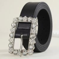 China Rhinestone Belt PU Solid Black PU Strap Sparkling All-Around Gem Encrusted Square Pin Buckle For Dress & Jeans Factory Price for sale