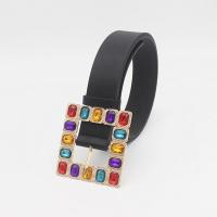 China Fashion Luxury Decorative Rhinestone Oversized Pin Buckle Full Multicolor Crystal Inlay Solid PU Strap Decor Casual PU Waist Belt for sale