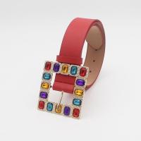 China Fashion Luxury Decorative Rhinestone Oversized Pin Buckle Full Multicolor Crystal Inlay Solid PU Strap Decor Casual PU Waist Belt for sale