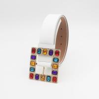 China Fashion Luxury Decorative Rhinestone Oversized Pin Buckle Full Multicolor Crystal Inlay Solid PU Strap Decor Casual PU Waist Belt for sale