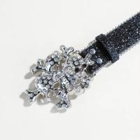 China Fashion Western Style Sparkling Rhinestone Skull Belt Fashion Black Glitter Women's Belt for Gothic Punk Streetwear & Party for sale