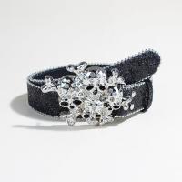 China Fashion Western Style Sparkling Rhinestone Skull Belt Fashion Black Glitter Women's Belt for Gothic Punk Streetwear & Party for sale