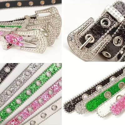 China High quality Cowboy Style Glitter Waist Strap Rhinestone Belt Crystal Encrusted Buckle Women's Belt for sale