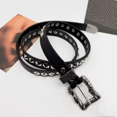 China Ladies Multicolor Y2K Punk Subculture Waist Belt Double Nail Cross Design Automatic Alloy Rivet Made PU Belt for sale