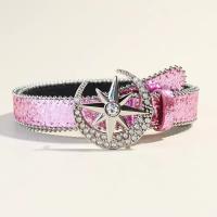China Lingshang leather Pu Belt Y2K Party Western Buckle Rhinestone Belt Shiny Glitter Waist Strap Beaded Trim Moon Star Crystal Buckle Ladies Belt for sale