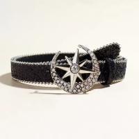 China Lingshang leather Pu Belt Y2K Party Western Buckle Rhinestone Belt Shiny Glitter Waist Strap Beaded Trim Moon Star Crystal Buckle Ladies Belt for sale