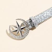 China Lingshang leather Pu Belt Y2K Party Western Buckle Rhinestone Belt Shiny Glitter Waist Strap Beaded Trim Moon Star Crystal Buckle Ladies Belt for sale