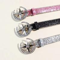 China Lingshang leather Pu Belt Y2K Party Western Buckle Rhinestone Belt Shiny Glitter Waist Strap Beaded Trim Moon Star Crystal Buckle Ladies Belt for sale