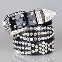 China Croc Embossed PU Waist Strap Women's Belt Rhinestone Western Buckle Rhinestone Belt Custom Color & Material for sale