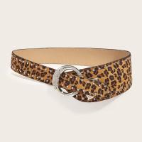 China Women PU Belt Leopard Pattern Studded Rhinestone Ornate Faux Leather Belts with Circle Buckle for sale