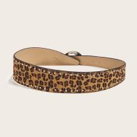 China Women PU Belt Leopard Pattern Studded Rhinestone Ornate Faux Leather Belts with Circle Buckle for sale
