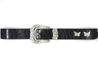 China Custom PU Belt Western Style Rhinestone Buckle Crocodile Embossed Black PU Strap Women Party Sparkly Design Waist Belt for sale