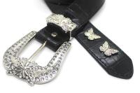 China Custom PU Belt Western Style Rhinestone Buckle Crocodile Embossed Black PU Strap Women Party Sparkly Design Waist Belt for sale