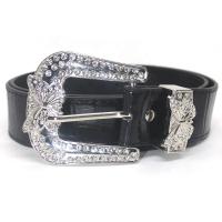 China Custom PU Belt Western Style Rhinestone Buckle Crocodile Embossed Black PU Strap Women Party Sparkly Design Waist Belt for sale