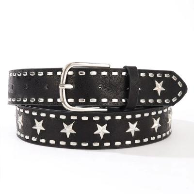 China Vintage Studded Belts Faux Leather Punk Adjustable Belt With Square Silver Pin Buckle Cracked For Ladies for sale