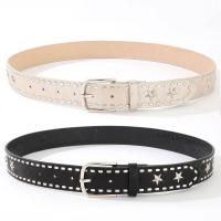 China Vintage Studded Belts Faux Leather Punk Adjustable Belt With Square Silver Pin Buckle Cracked For Ladies for sale