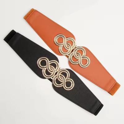 China Elastic Wide Body Waist Belts For Women Ladies Stylish Dress Gold Buckle Belts for Daily Versatile Female Waist Decorative Accessory for sale