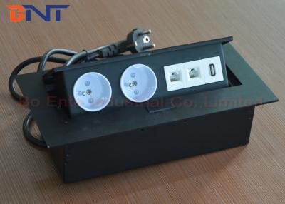 China Rectangle Press Button Tabletop Hidden Pop Up Power Socket With HDMI / RJ45 for sale