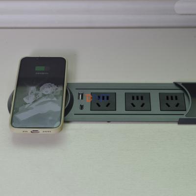 China Customized logo cover-sliding desktop power socket PC Material/conference table mounted recess boxes power outlet for sale