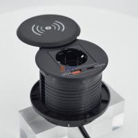 China office furniture round qi wireless charger with EU power outlet & usb a+c for sofa coffee table charging station for sale