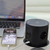 China Kitchen Hidden Pneumatic Pop Up Power Sockets With usb port and 15W Wireless Charger for Office desk for sale