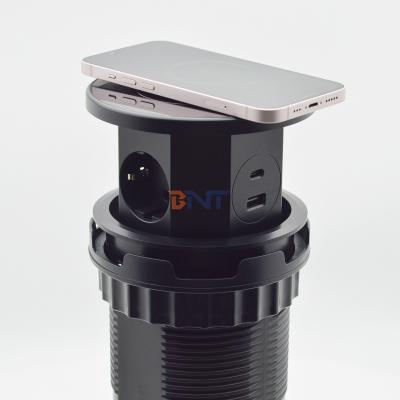 China OEM/ODM Smart Pop-Up Power Outlet Aluminum Tabletop Socket with 3 AC Outlets & 2 USB Ports IP44 Standard for Charging for sale