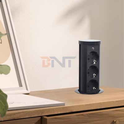 China EU Plug Type 3-Outlet Pneumatic Power Socket IP44 Standard Aluminum Alloy Lifting Outlet for Hidden Kitchen Use for sale