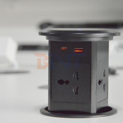 China New Pneumatic Lift Pop up Socket US UK Universal Four Surface Mount Desktop Socket Top with 15W Wireless Charging Pop-up Socket for sale