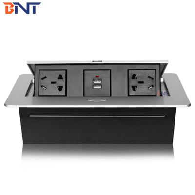 China 110V~240V  Rated  Voltage  Silver Furniture Pop Up Multimedia Socket Zinc  Alloy  With  2*Universal  Power  Plug / 2* US for sale