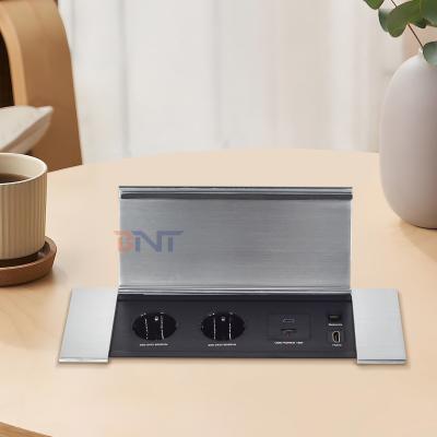 China Hiddden Flip design Desktop Socket Power With 2 EUAC Outlets USB A+C HDMI Network for sale