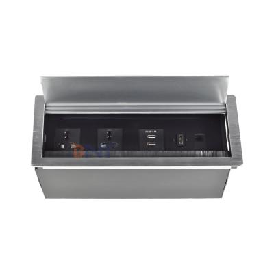 China Factory Price Desktop Table brush Flip Cover power socket with 2*Universal power supply, 2*USB A, 1*Network, 1*HDMI for sale