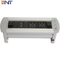 China Electric Rotating Silver Color Table Pop Up Multimedia Connector  Double Universal Power Plug for sale