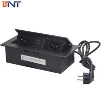 China 10A Rated Current Black  Oval Corner Desktop Pop Up Hidden Outlet With USB Charger Jack for sale
