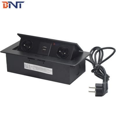 China 10A Rated Current Black  Oval Corner Desktop Pop Up Hidden Outlet With USB Charger Jack for sale